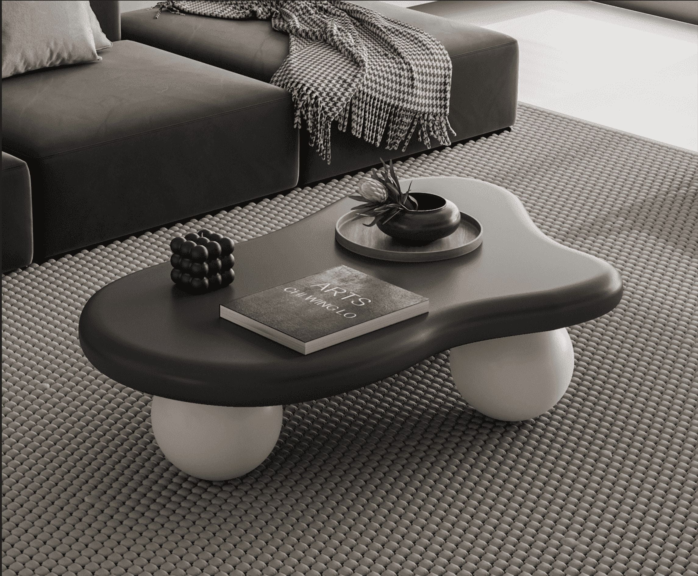 MDQMD 40”Cloud Coffee Table Black White ,Irregular Coffee Table,with 3 ...