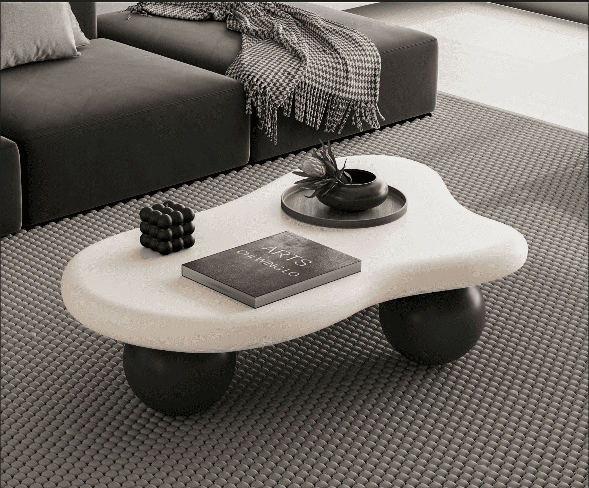 MDQMD 40”Cloud Coffee Table White Black ,Irregular Coffee Table,with 3 ...