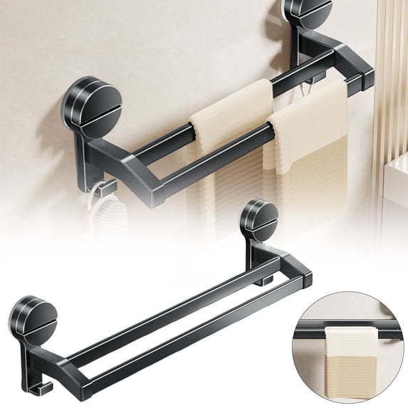 40 Cm Suction Cup Towel Holder With Hooks No Drill Bathroom Storage ...
