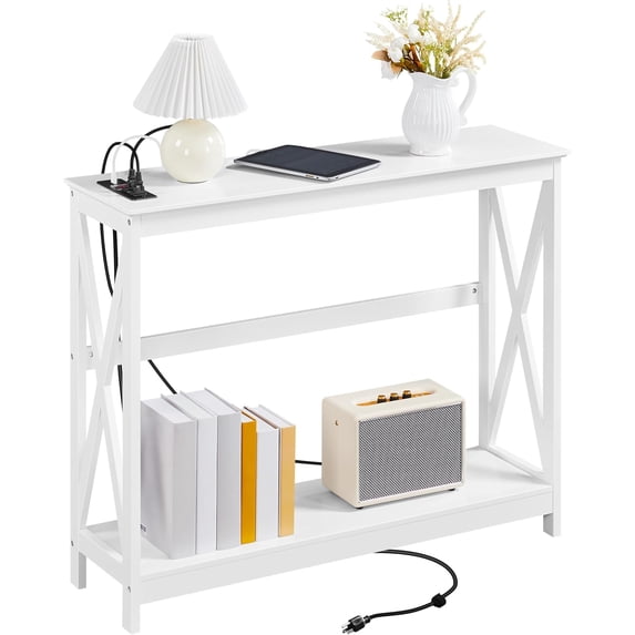 40" Console Table with Power Outlets and USB Ports, Wood Entryway Table ...