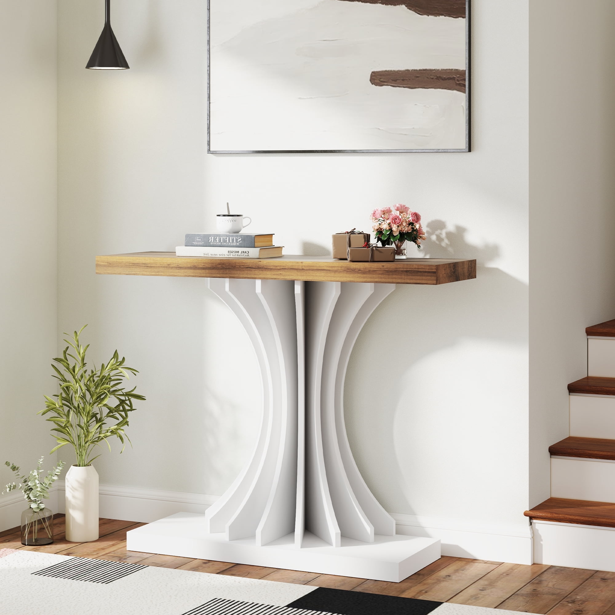 40" Console Table with Woodgrain Top, Modern Sofa Table with Unique ...