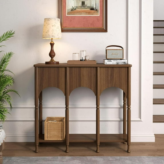 40" Console Table with Storage Shelf, Retro 2-Tier Entryway Table ...