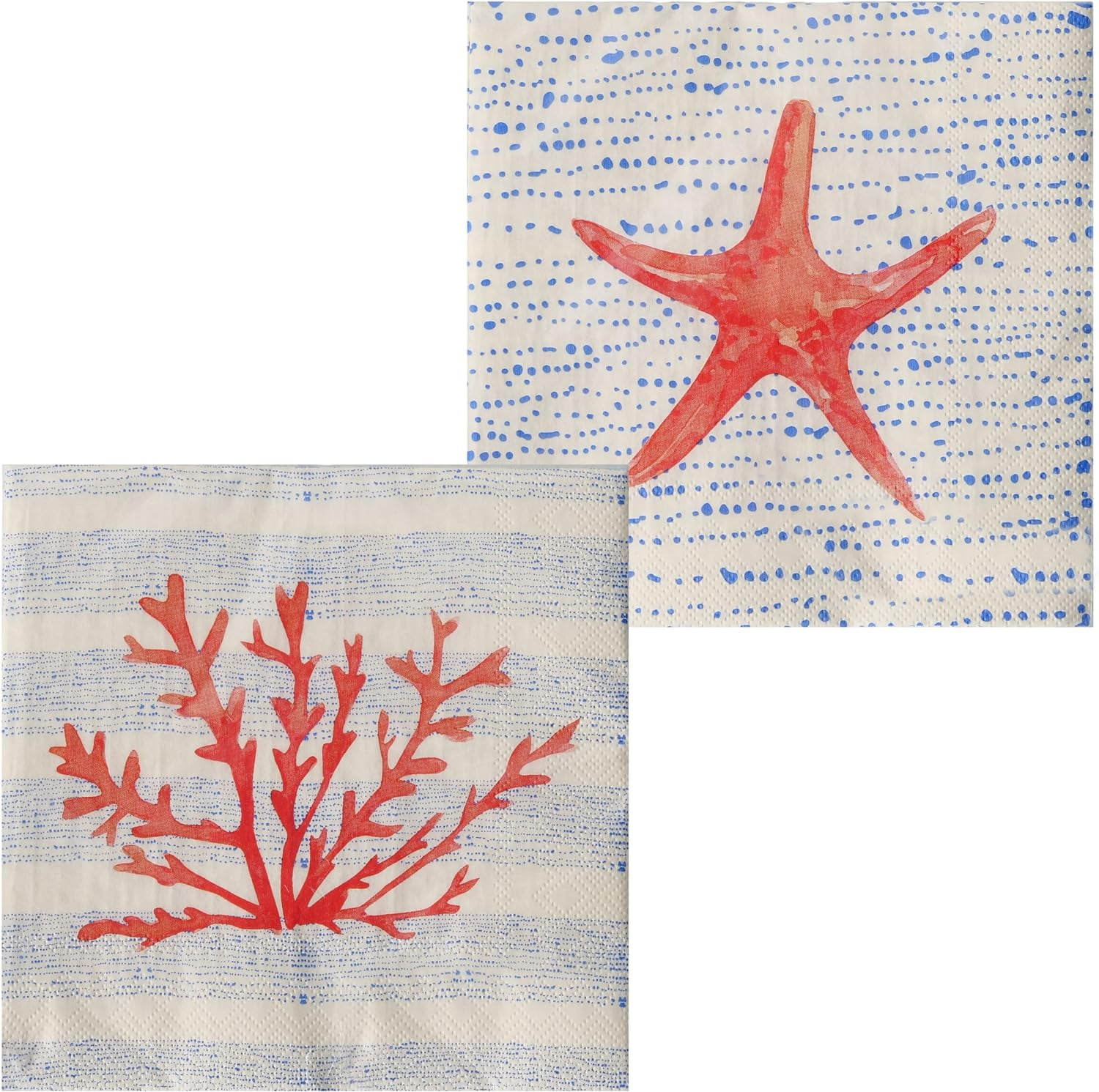 40 Count Coastal Coral and Star Fish Themed Napkins, 2 Packs of 20, 3 ...