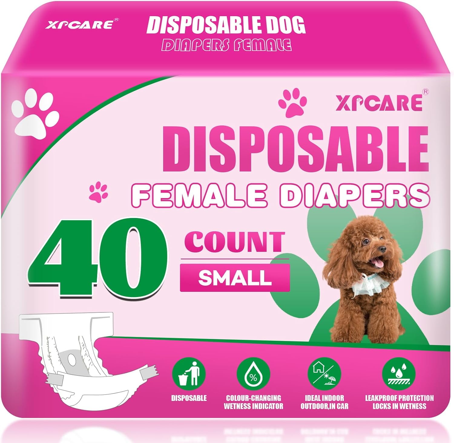 40 Count Disposable Female Dog Diapers, Super Absorbent, Leak Proof ...