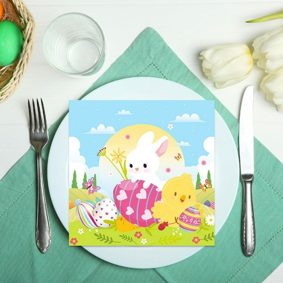 40 Count Easter Napkins, Disposable Paper Napkins with Colorful Eggs ...