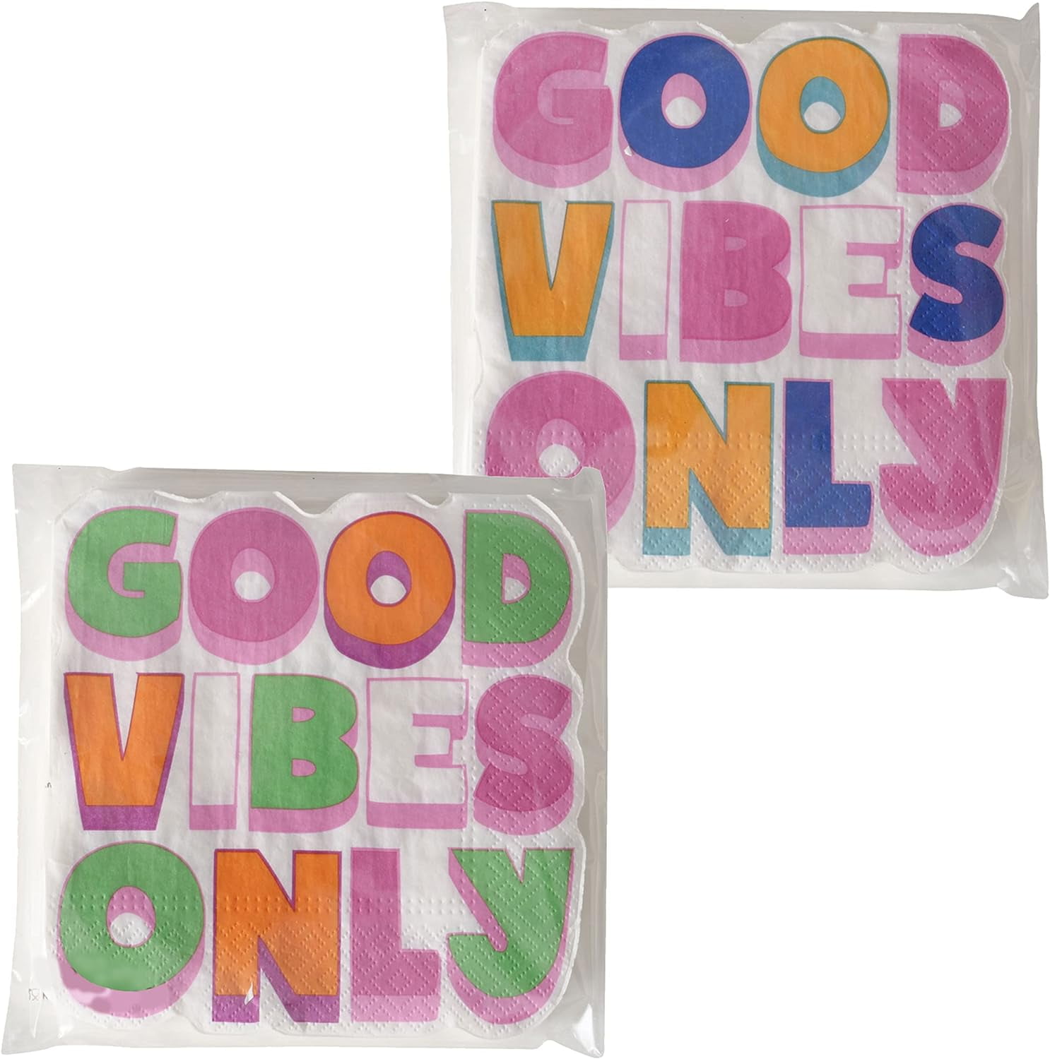 40 Count Good Vibes Only Napkins, Text Theme, 2 Packs of 20, 3 Ply ...