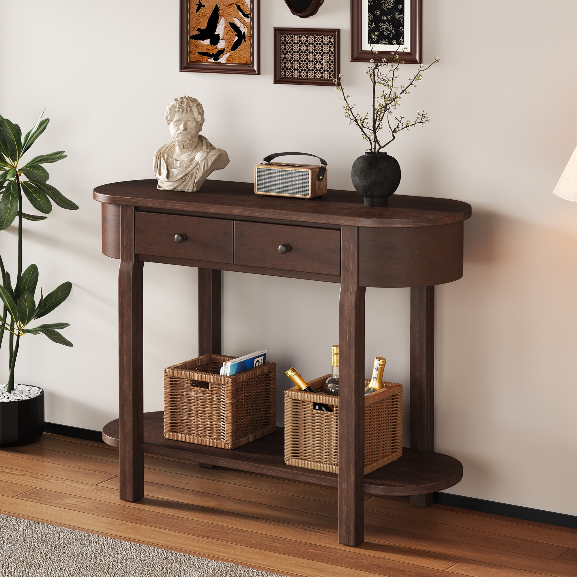 40'' Elegant Retro Entryway Console Table with Curved Design and Smooth ...