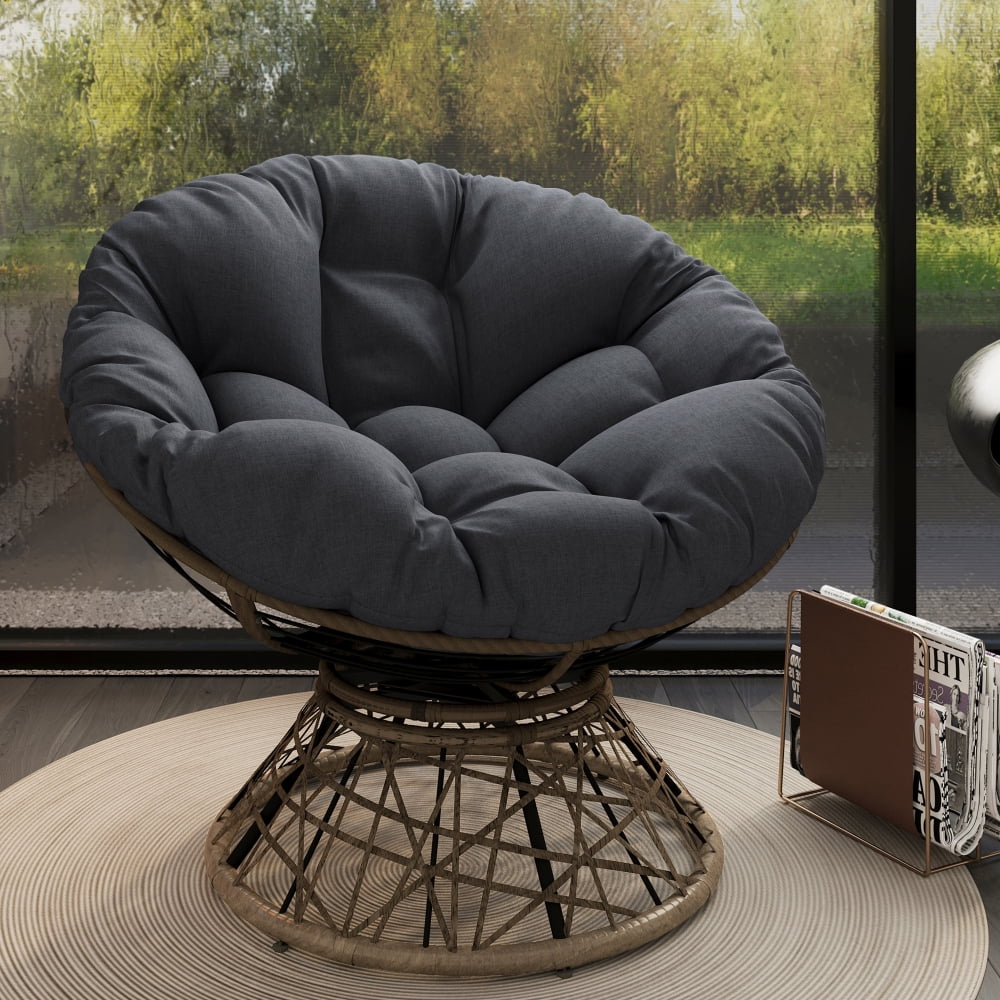 40" Ergonomic Wicker Chair with Cloud Thick Density Fabric Cushion, 3 ...