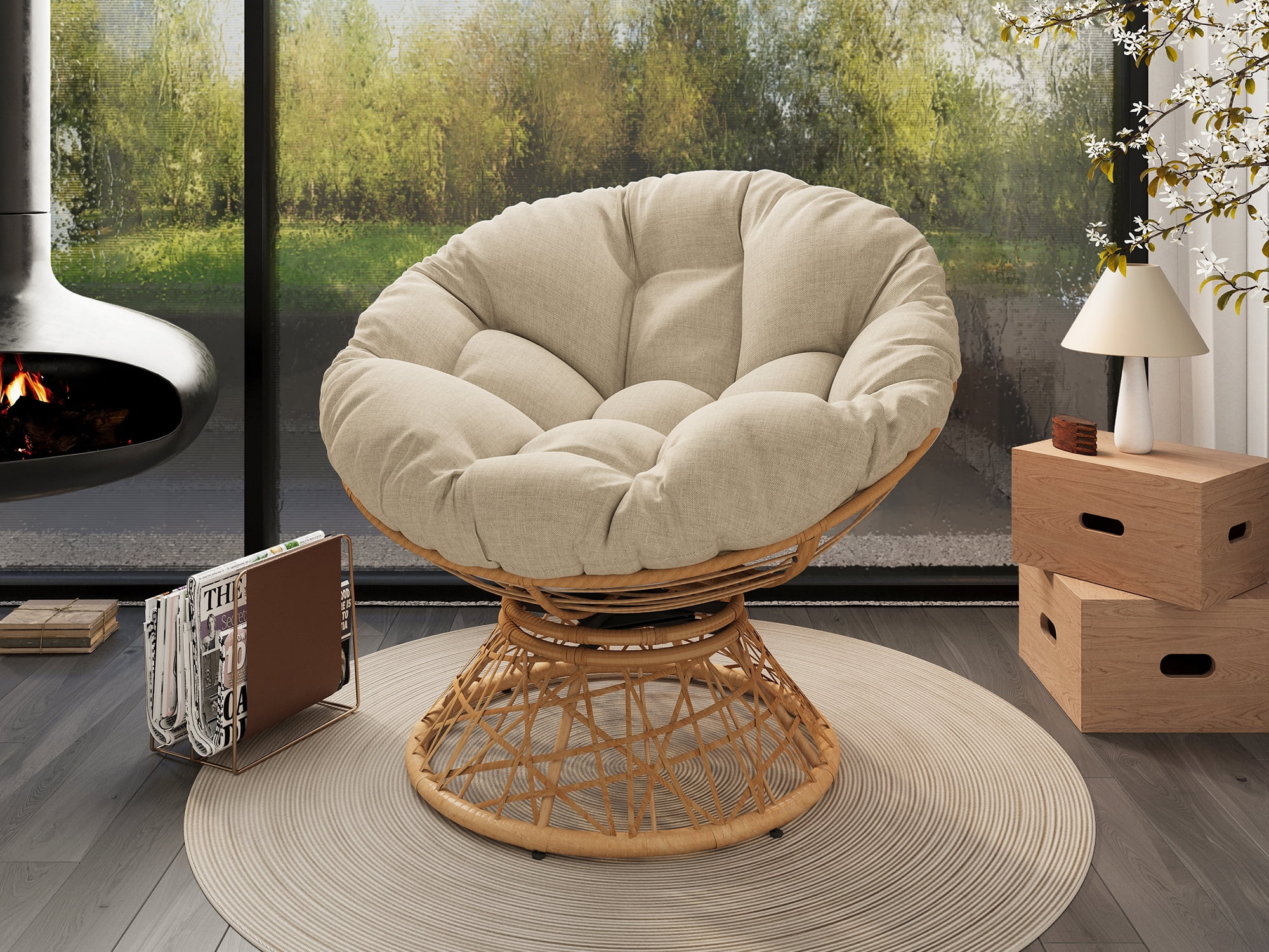 40" Ergonomic Wicker Chair with Cloud Thick Density Fabric Cushion,3 ...