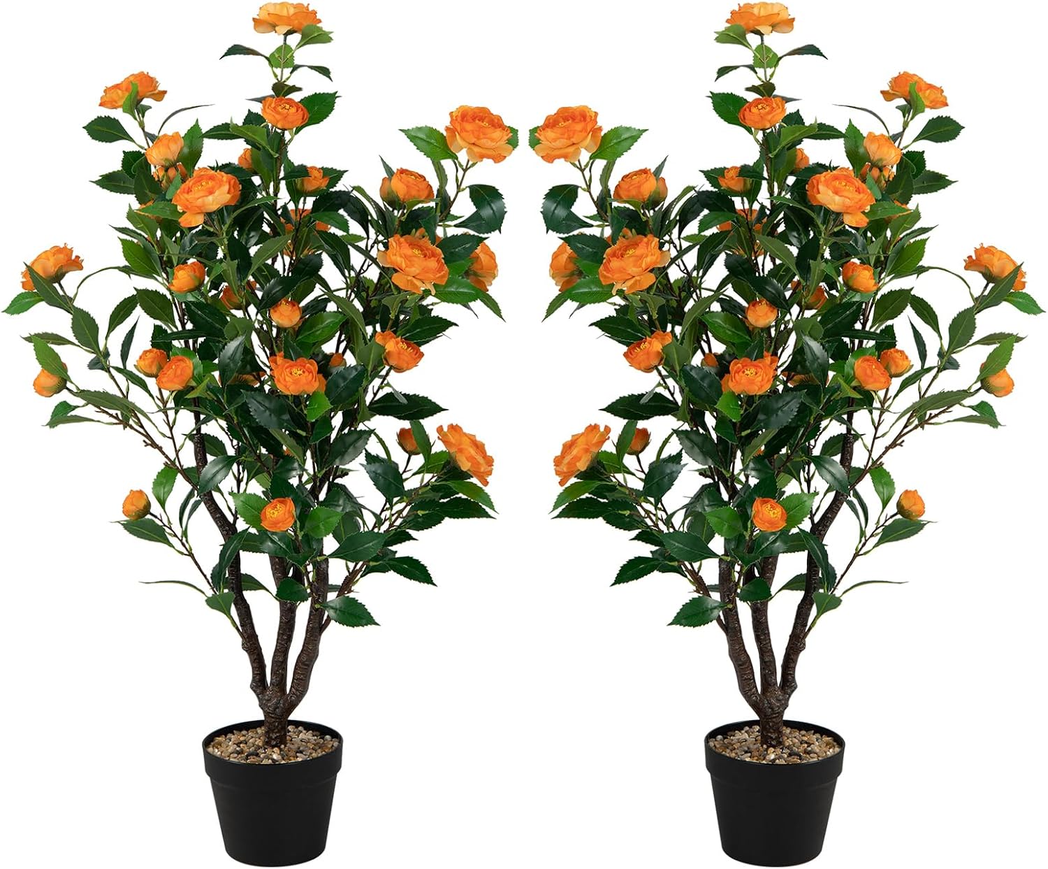 40’’ Faux Camellia Trees Set of 2, Artificial in Cement-Filled Pot w ...