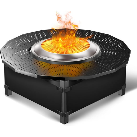 40 in Fire Pit Surround Tabletop for Wood Burning, Powder-Coated Steel ...