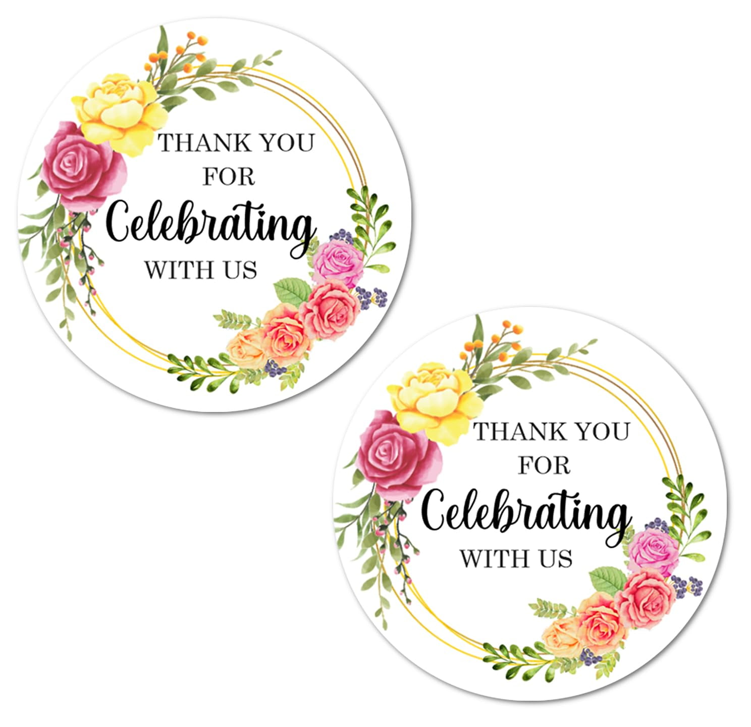 40 Floral Thank You For Celebrating With Us Stickers, 2 Inch Big Round ...