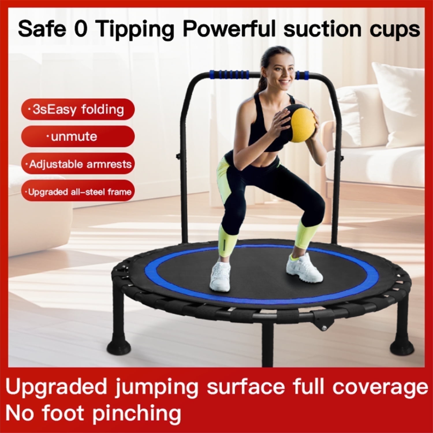 XHYHWYD 40" Foldable Trampoline with Adjustable Handle Bar, 1 Count ...