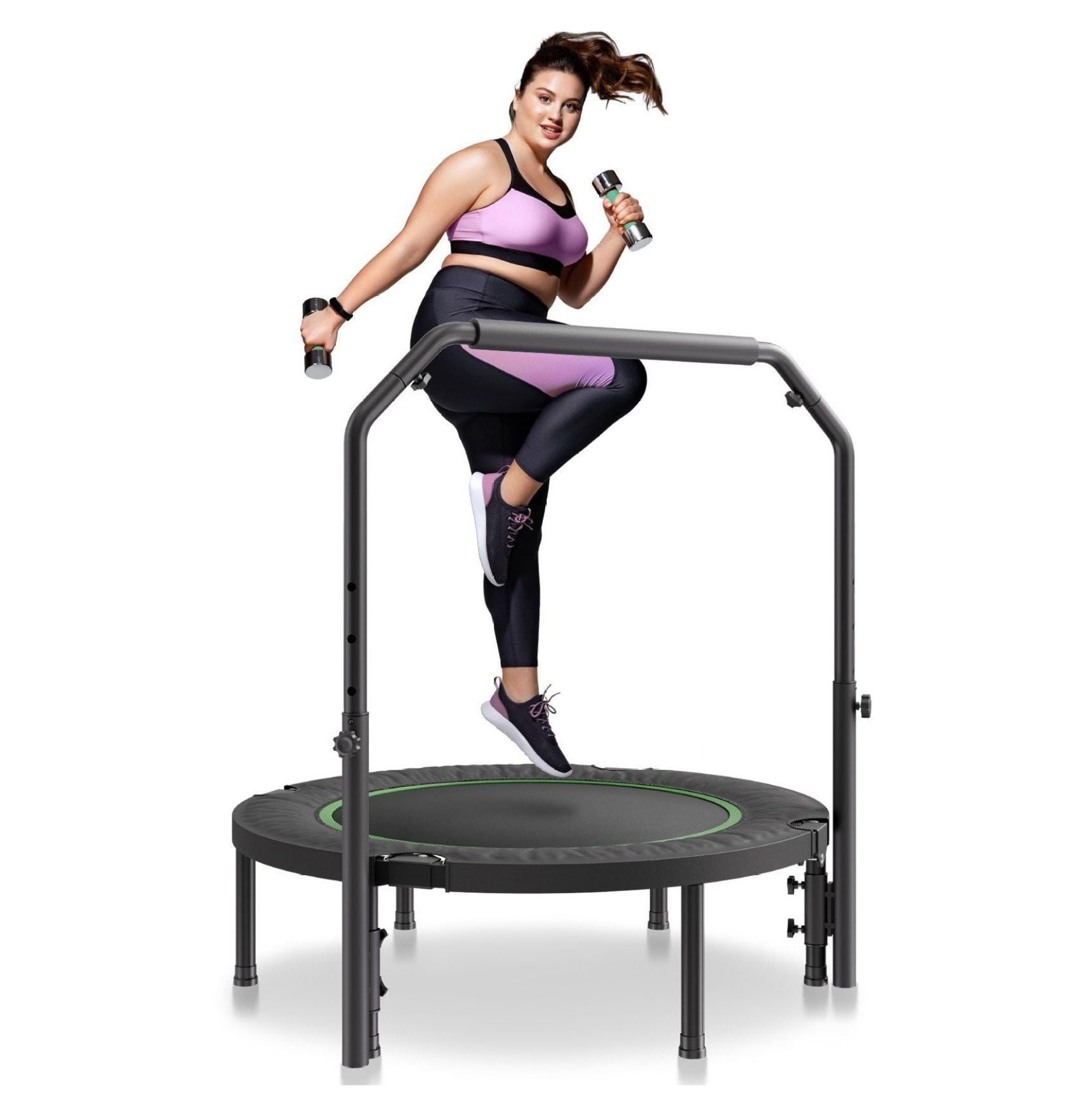 40" Foldable Mini Trampoline for Adults - Exercise Rebounder w/ Handle ...