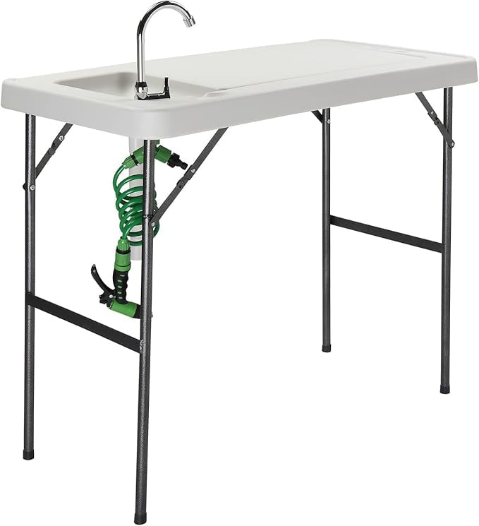 40" Folding Fish Cleaning Camping Table w/Faucet & Sink, Outdoor ...