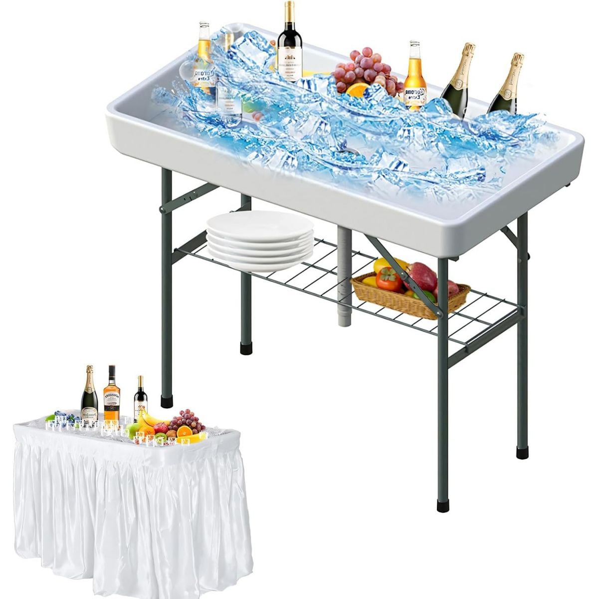 40" Folding Ice Cooler Table, Outdoor Buffet Cold Food Keeper Table w ...