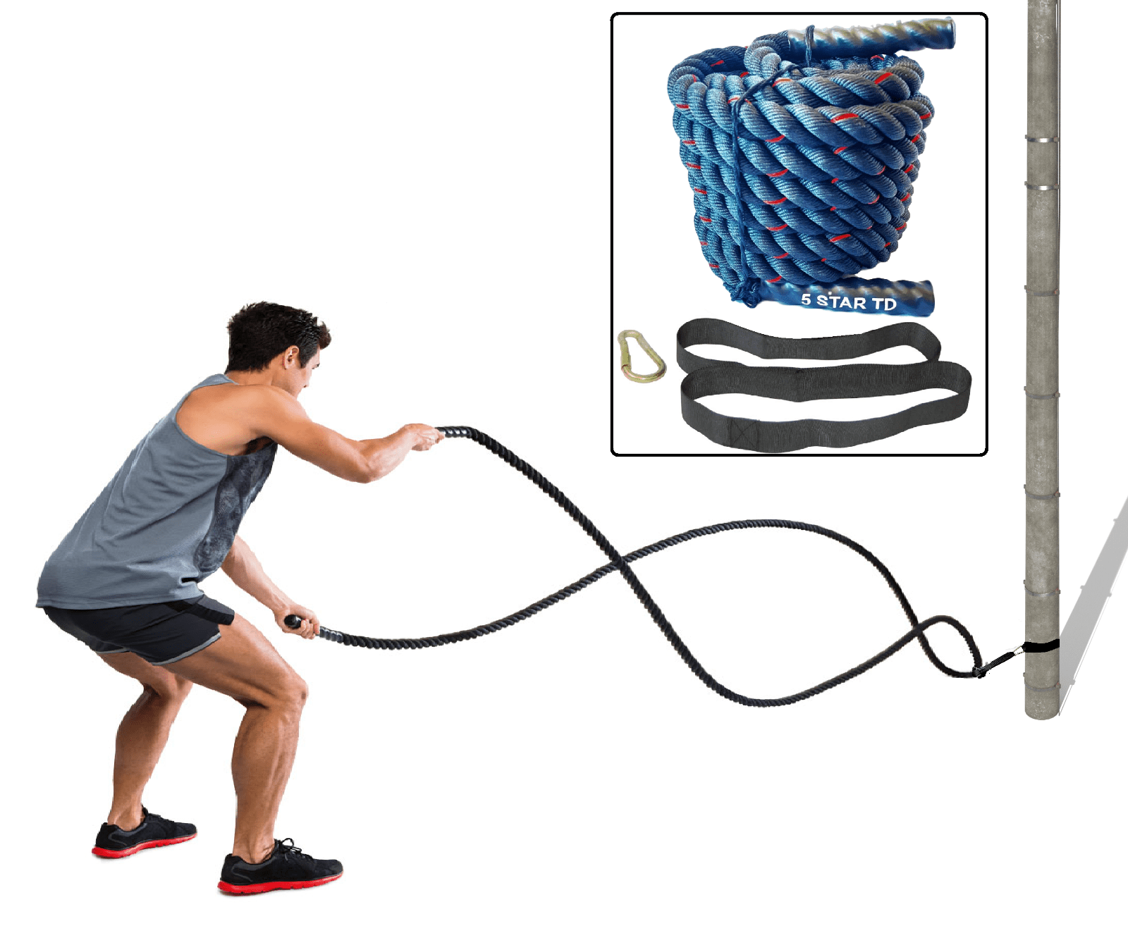 40 Ft Battle Rope 1.5" w Anchor Strap Poly Dacron Exercise Cross ...