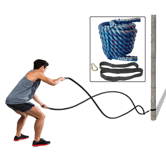 40 Ft Battle Rope 1.5" w Anchor Strap Poly Dacron Exercise Cross ...