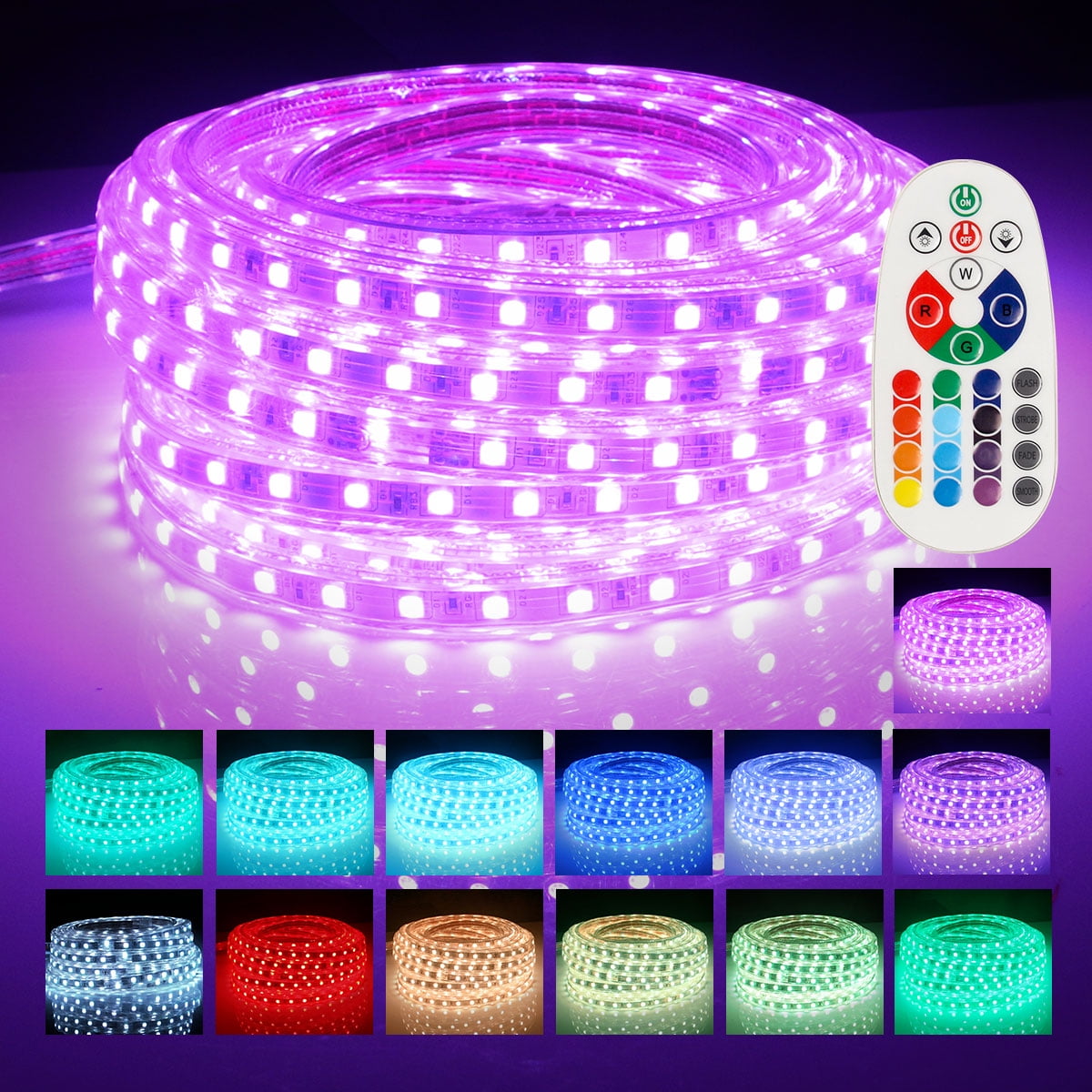40 Ft LED Strip Light Remote Controller RGB Waterproof Rope Light ...