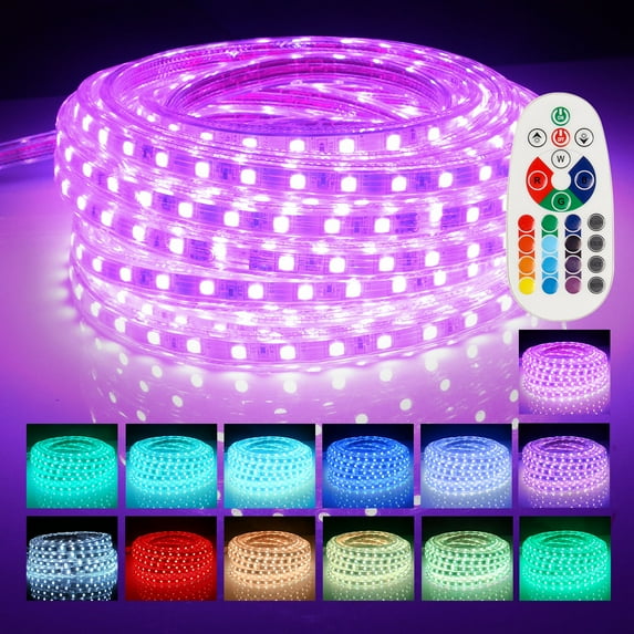 40 Ft LED Strip Light Remote Controller RGB Waterproof Rope Light ...