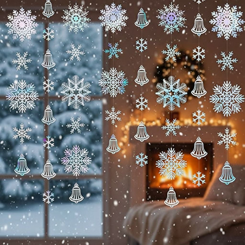 40 Ft Snowflakes Party Decorations Iridescent Snowflakes Bell Garland ...
