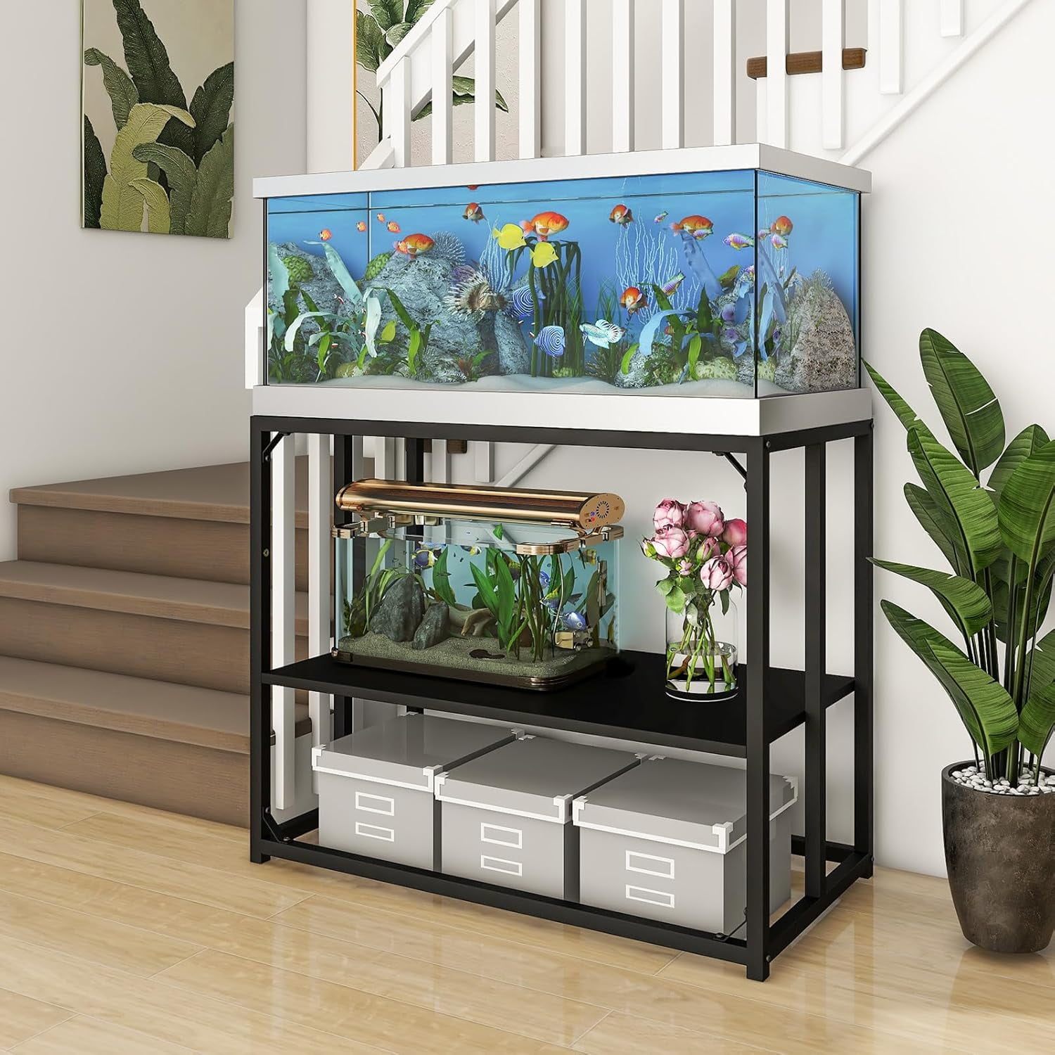 40 Gallon Aquarium Stand - Adjustable Fish Tank Stand, Heavy Duty Metal ...