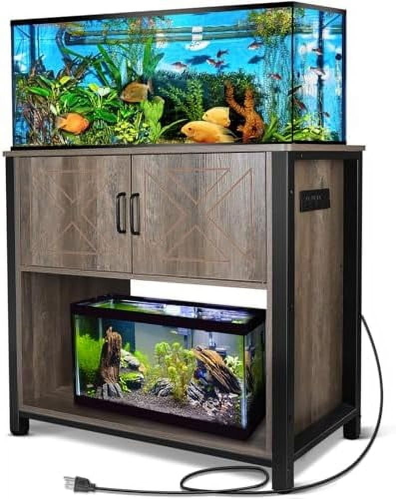 40 Gallon Aquarium Stand with Cabinet & Power Outlets, Heavy Duty Metal ...