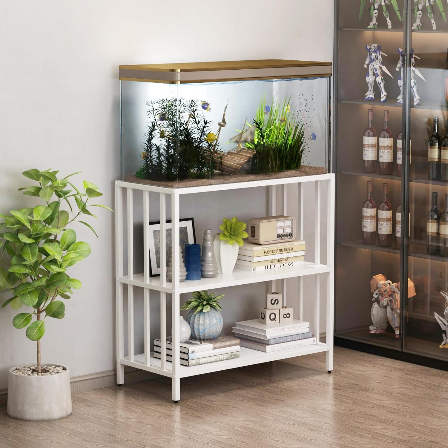 40 Gallon Aquarium Stand with Metal Shelves for Fish Tank, Heavy Duty ...