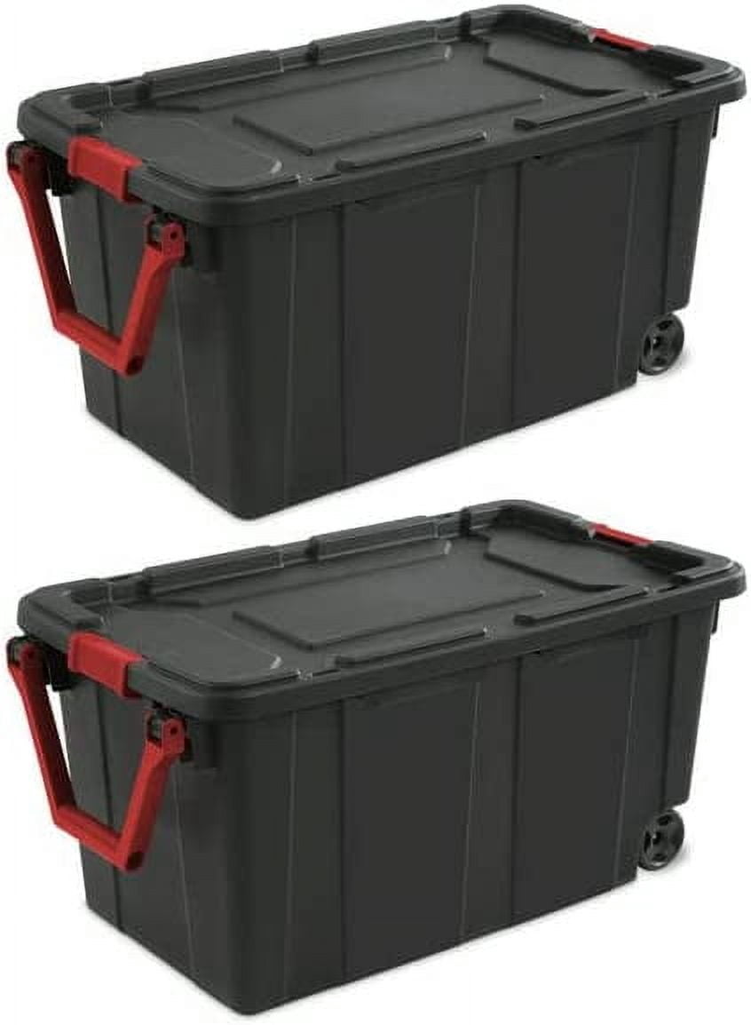 40 Gallon Black Plastic Wheeled Industrial Storage Box，Set of 2Q ...