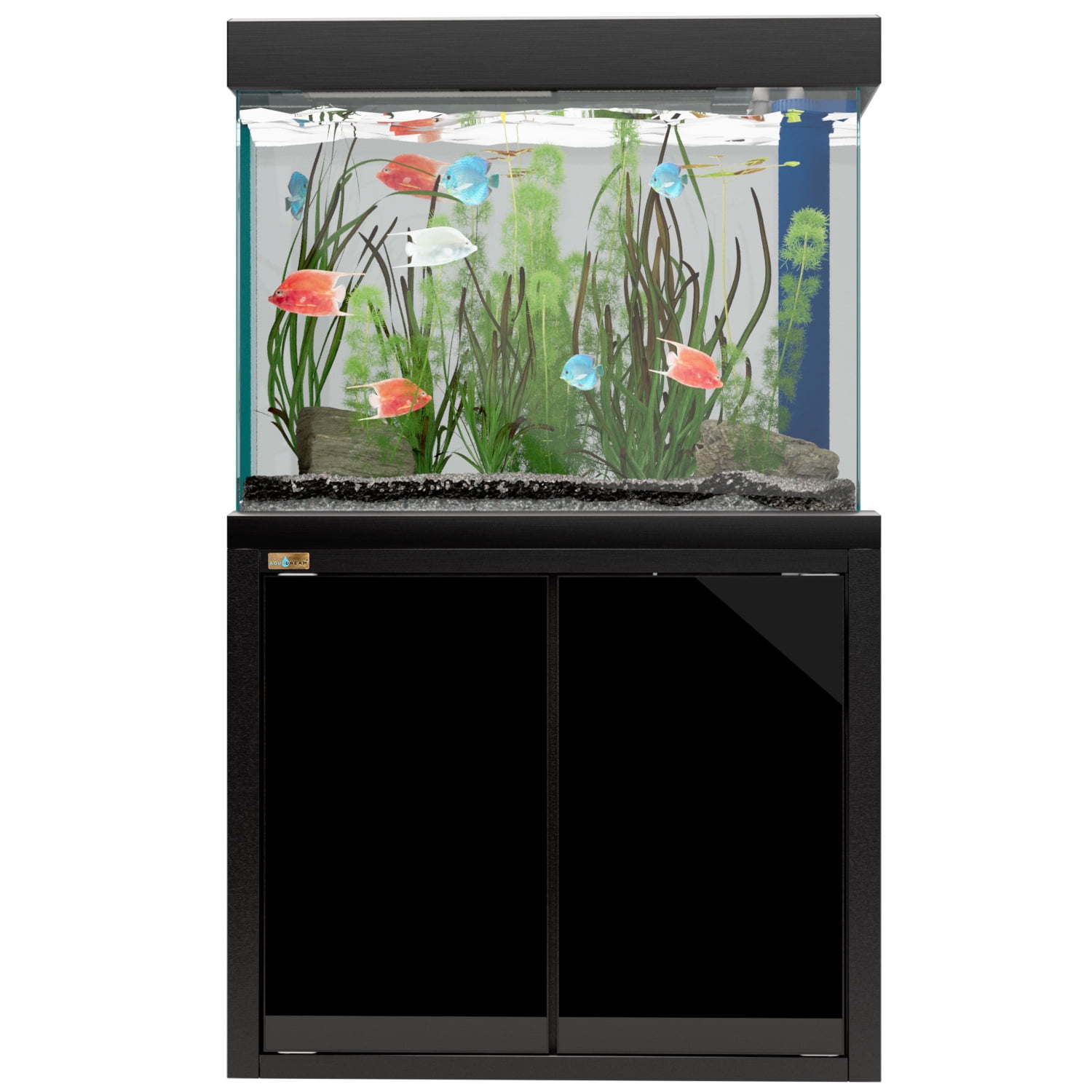 40 Gallon Black Tempered Glass Aluminum Aquarium Fish Tank with Stand ...