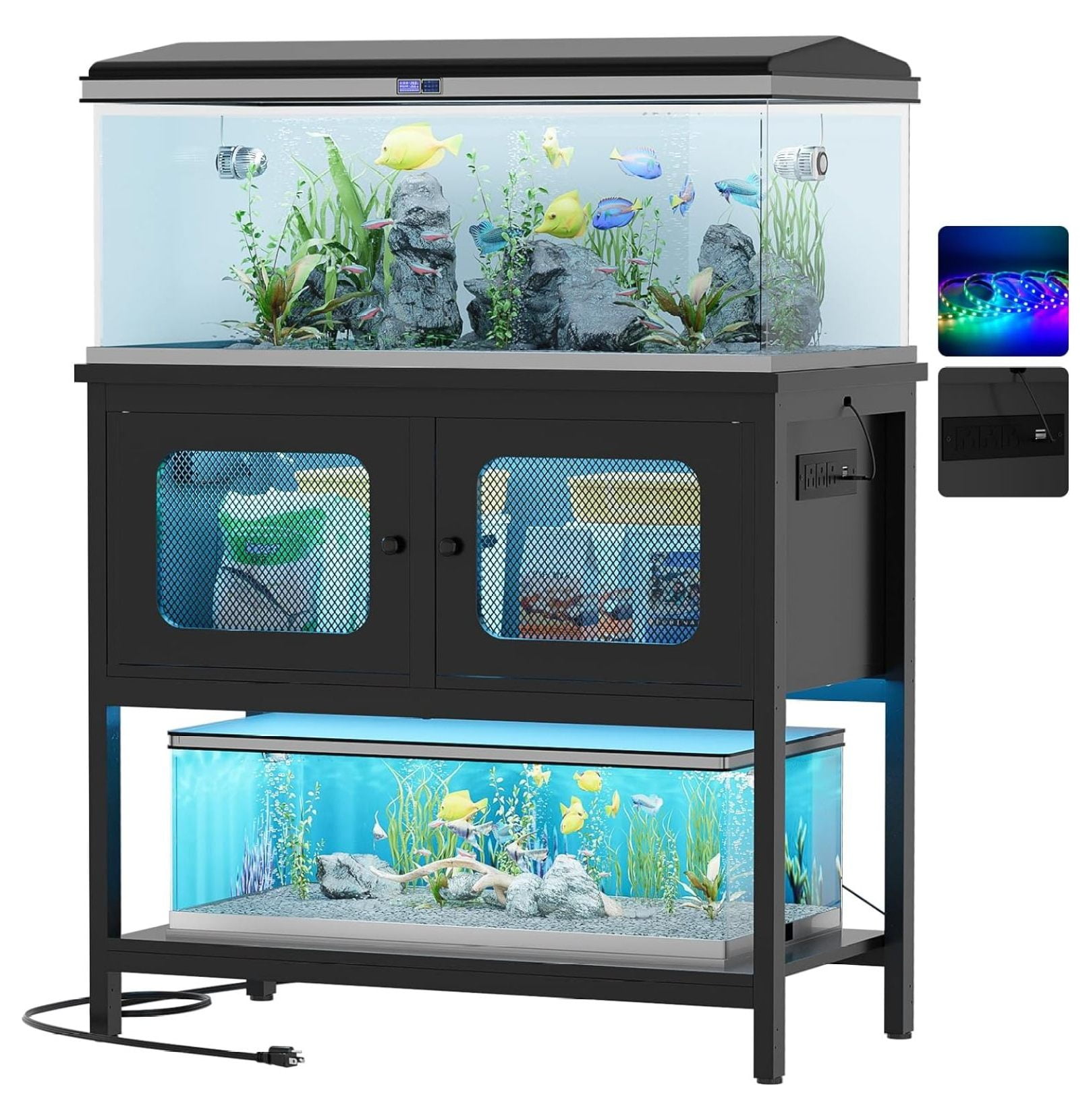 40 Gallon Fish Stand with Magic Power Outlets and Smart LED Lights ...