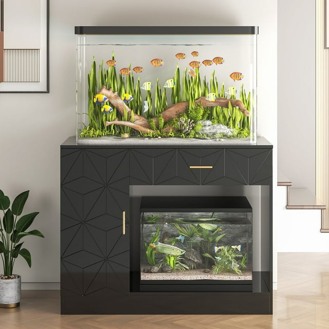 Black 40 Gallon Fish Tank Stand with Drawer & Cabinet, Sturdy, Durable ...