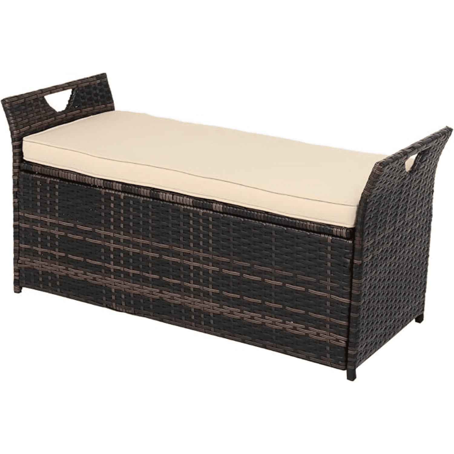 40 Gallon Outdoor Rattan Deck Box w/Cushion, Patio Wicker Storage Box ...