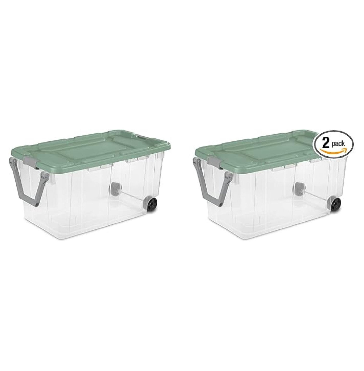 40 Gallon Plastic Rolling Stacker Storage Box Wheeled Industrial Tote ...