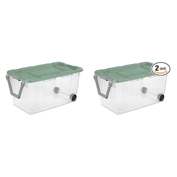 40 Gallon Plastic Rolling Stacker Storage Box Wheeled Industrial Tote ...