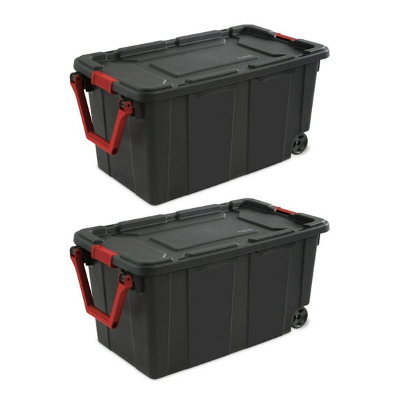 40 Gallon Storage Containers with Wheels, Black - 2 Pack Industrial ...