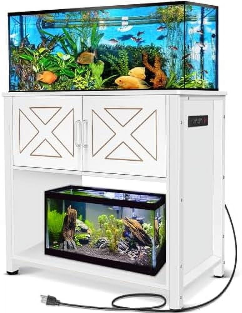 40 Gallon Tank Stand with Cabinet and Power Outlets, Heavy Duty Metal Aquarium Stand for 40-50 ...