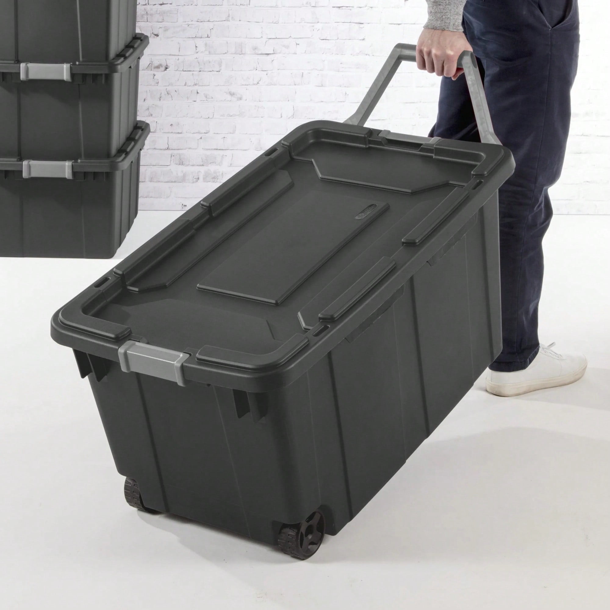 40-Gallon Wheeled Industrial Tote – Heavy-Duty Plastic Rolling Storage ...