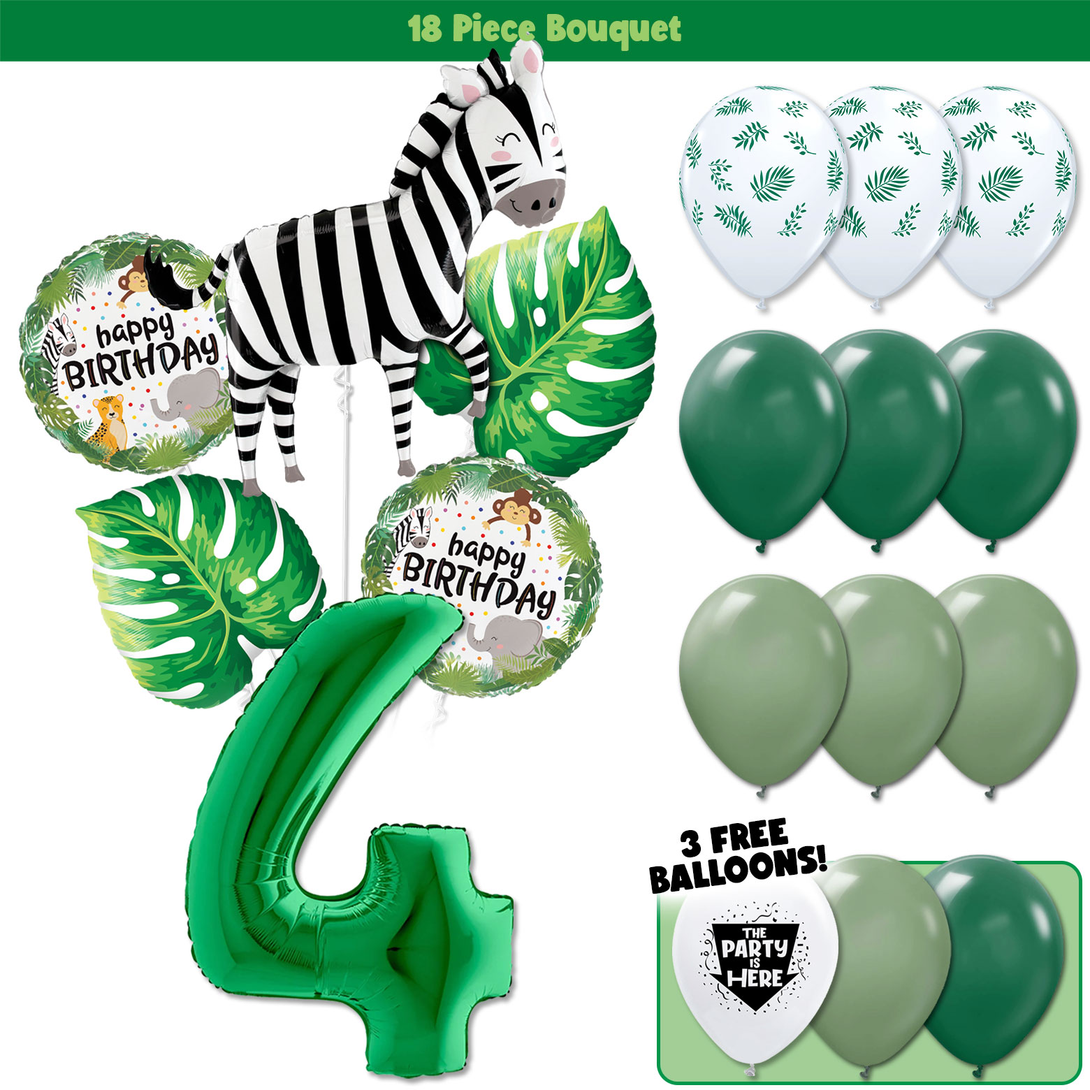 40" Green Number 4 Foil Mylar JUMBO Balloon (Pack of 1) - Birthday ...