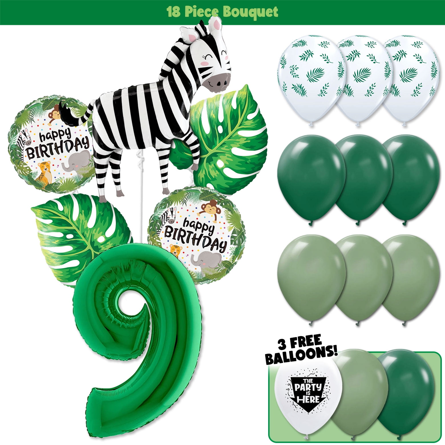 40" Green Number 9 Foil Mylar JUMBO Balloon (Pack of 1) - Birthday ...