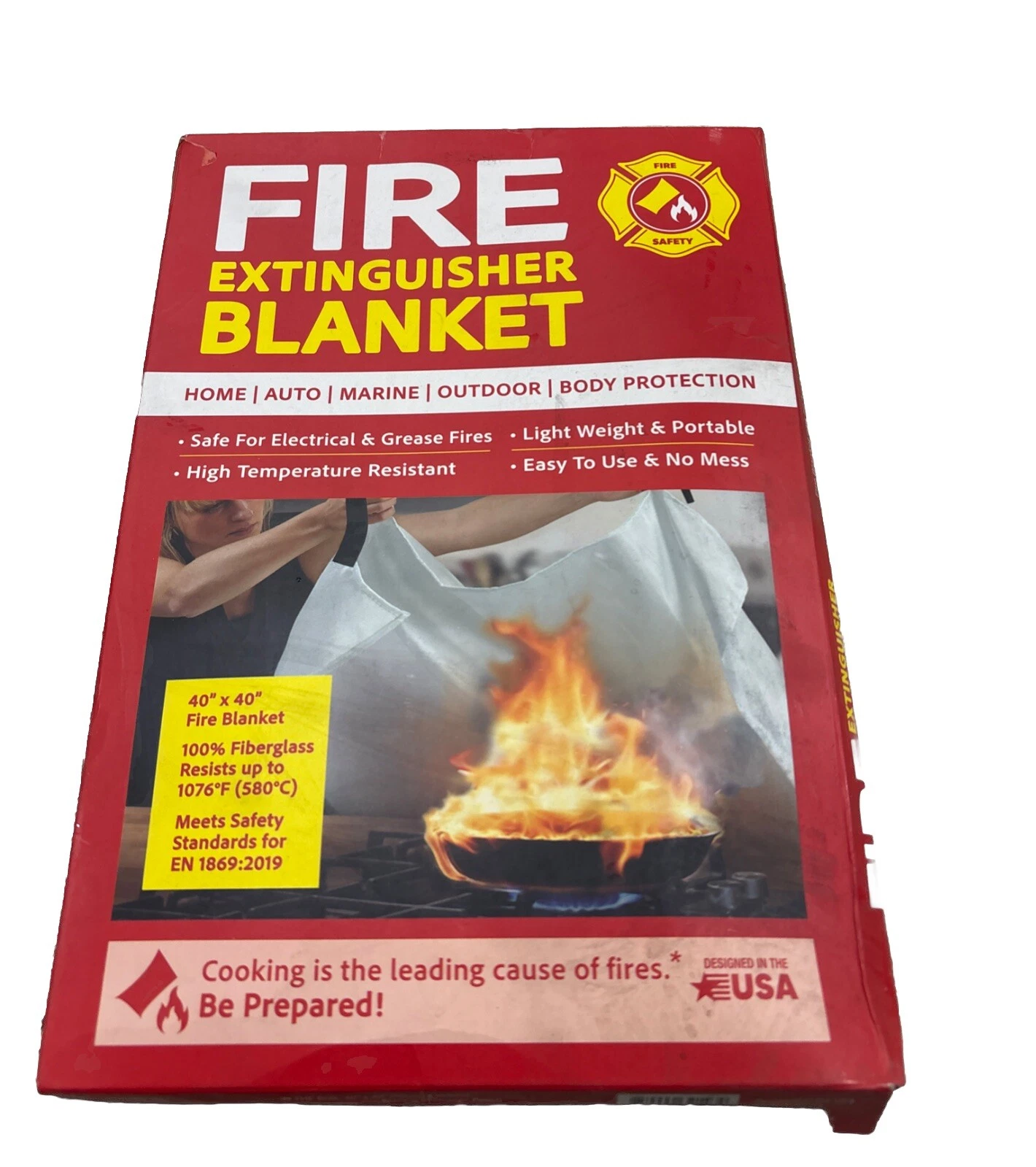 40 In. X 40 In. Emergency Fiberglass Fire Blanket Home Office Kitchen ...