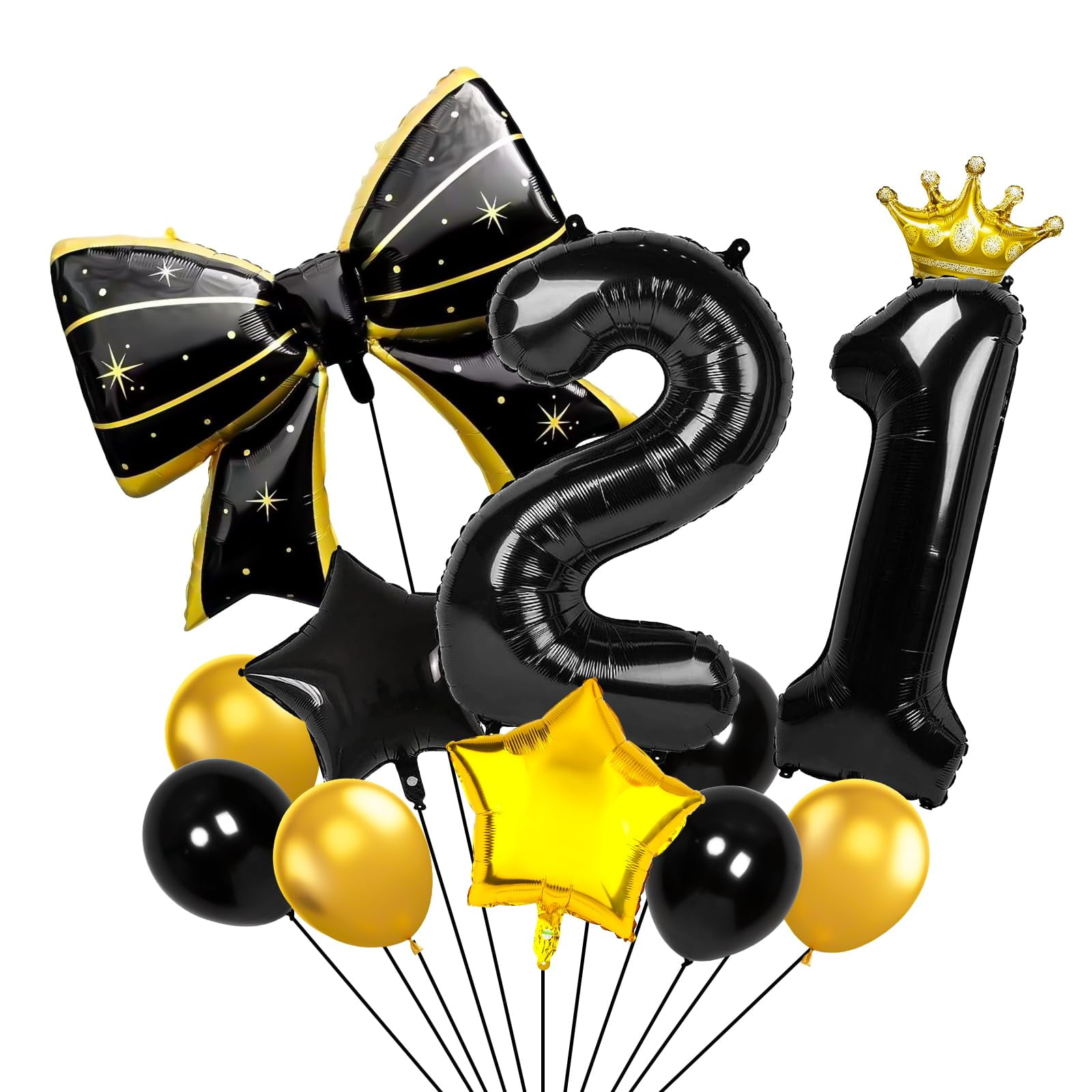 40 Inch 21 Balloon KEF16 Numbers Crown Balloon Black Bow Balloons Black ...