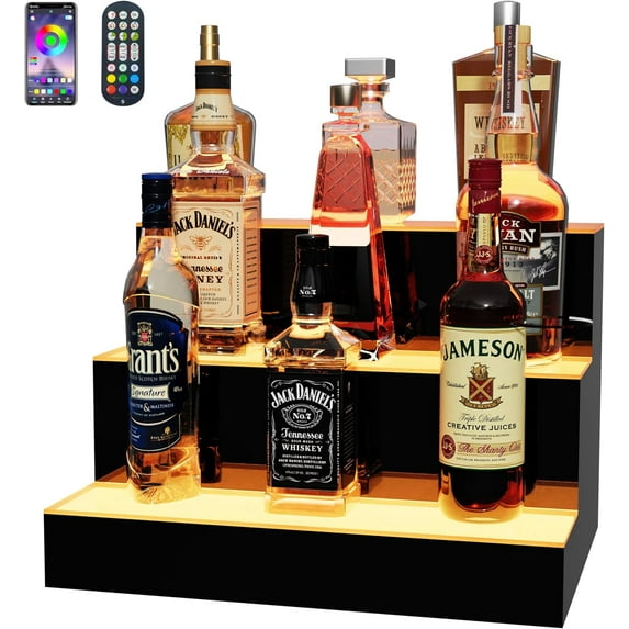 40 Inch 3 Tier Lighted Liquor Bottle Display Shelf LED Bar Shelves with ...