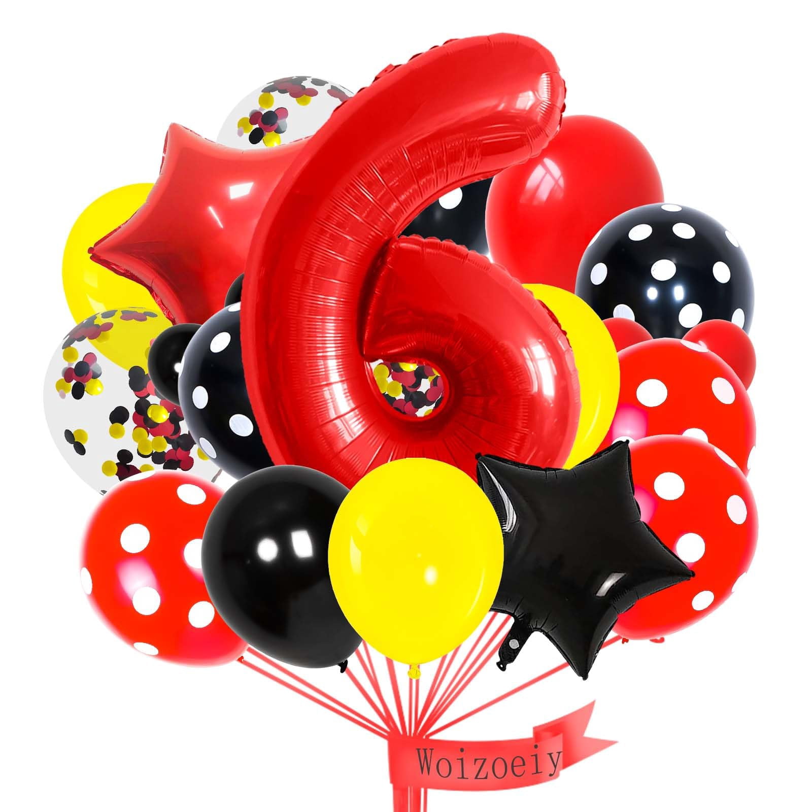 40 Inch 6 Balloon Number Red NSD3 Black Yellow Balloons Latex Confetti ...