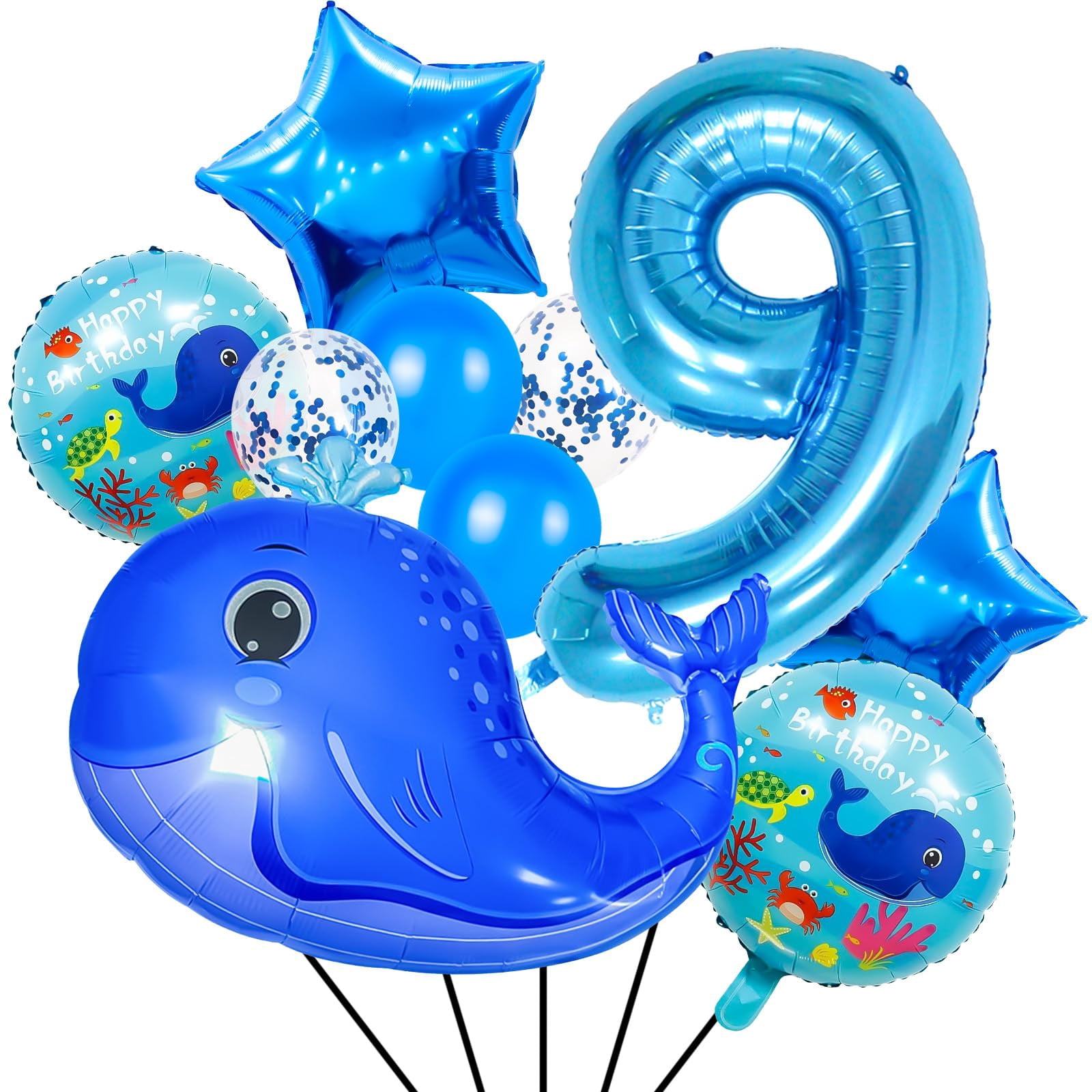 40 Inch 9 FEV6 Balloon Number, Cute Blue Whale Balloon, Giant Foil 9 ...