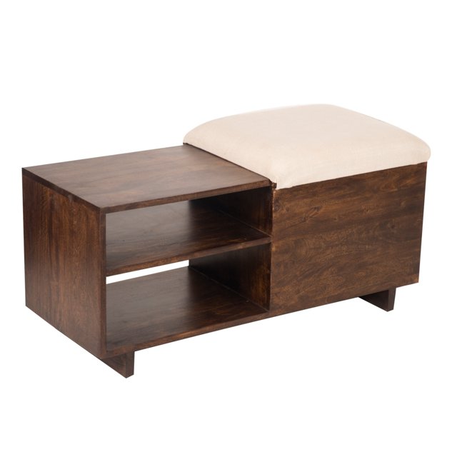 40 Inch Accent Storage Bench, Sliding Cushion Top, Modern, Brown Wood ...