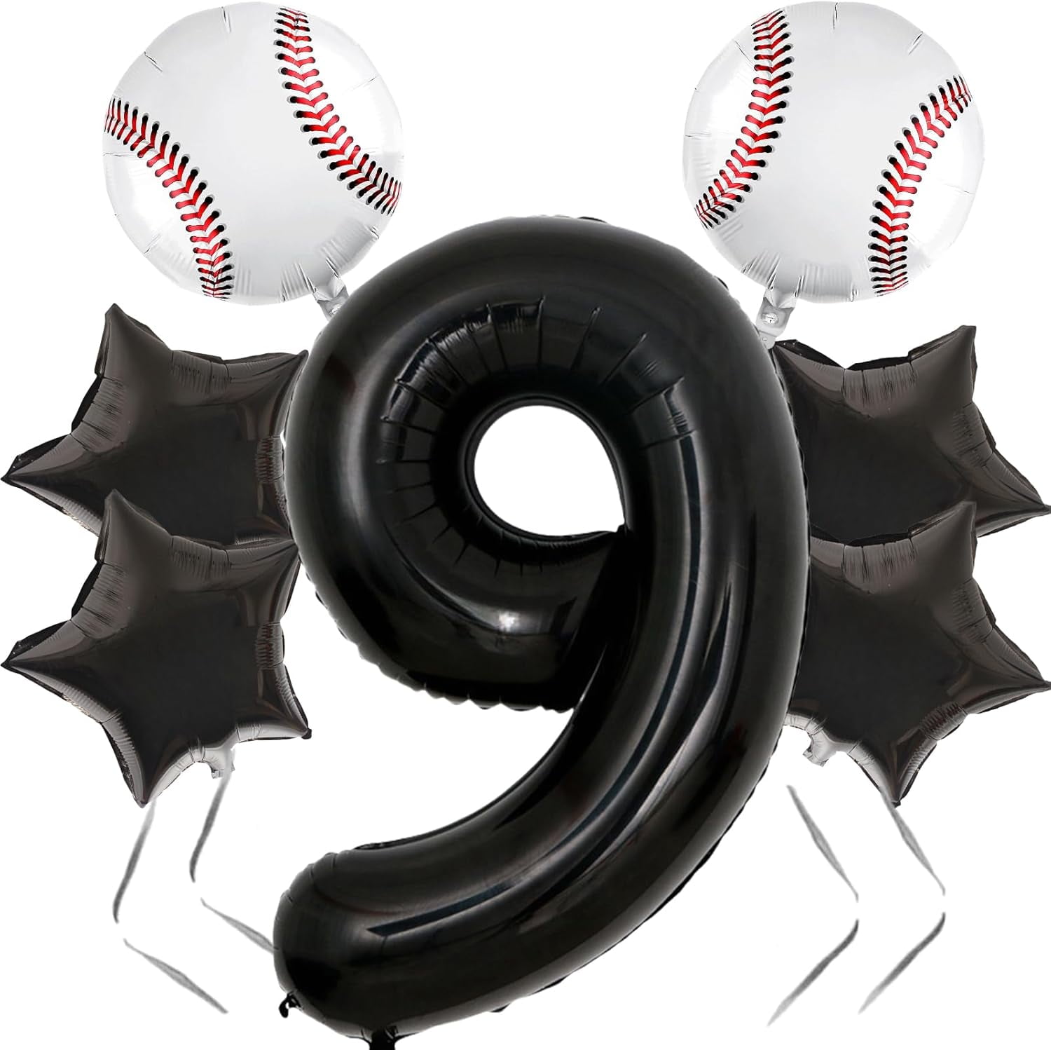 40-Inch Baseball Number 9 Balloons Set — Black Number Balloons for ...