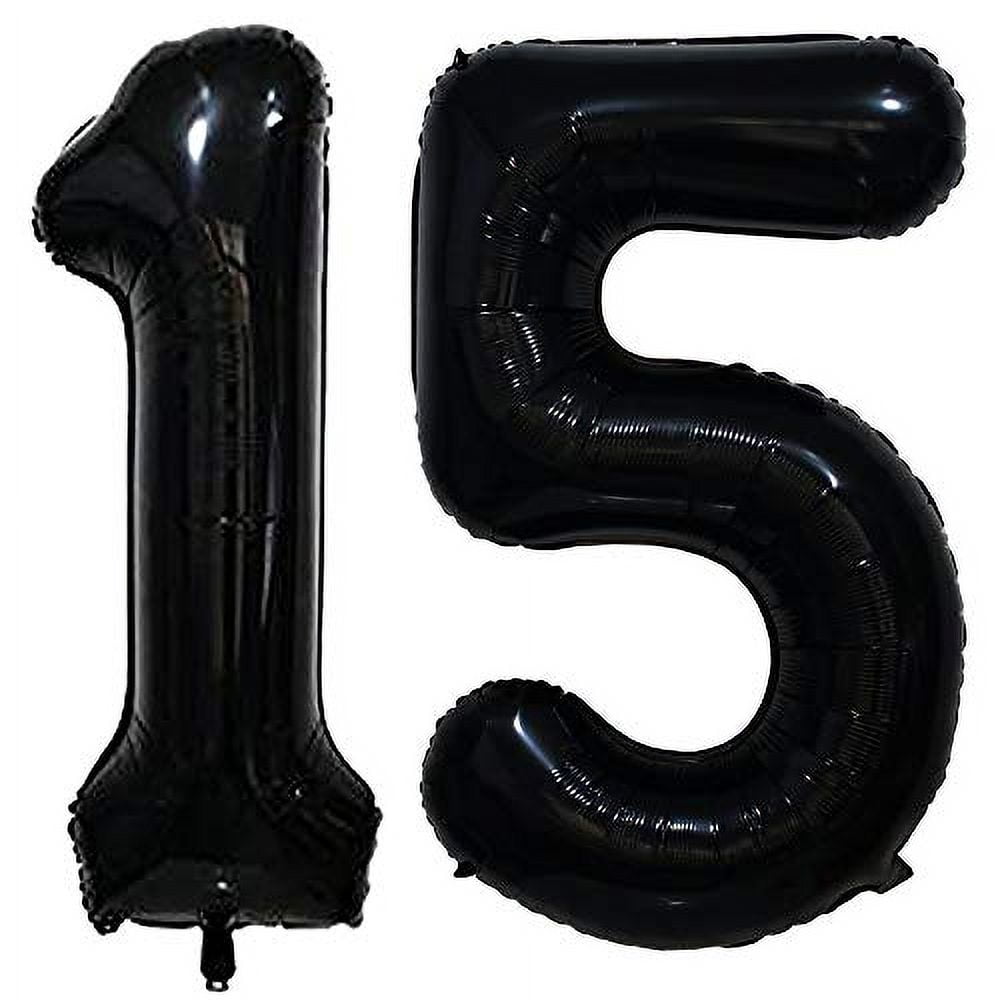 40 Inch Black Number 15 Balloons - 15th Birthday Party Decorations ...