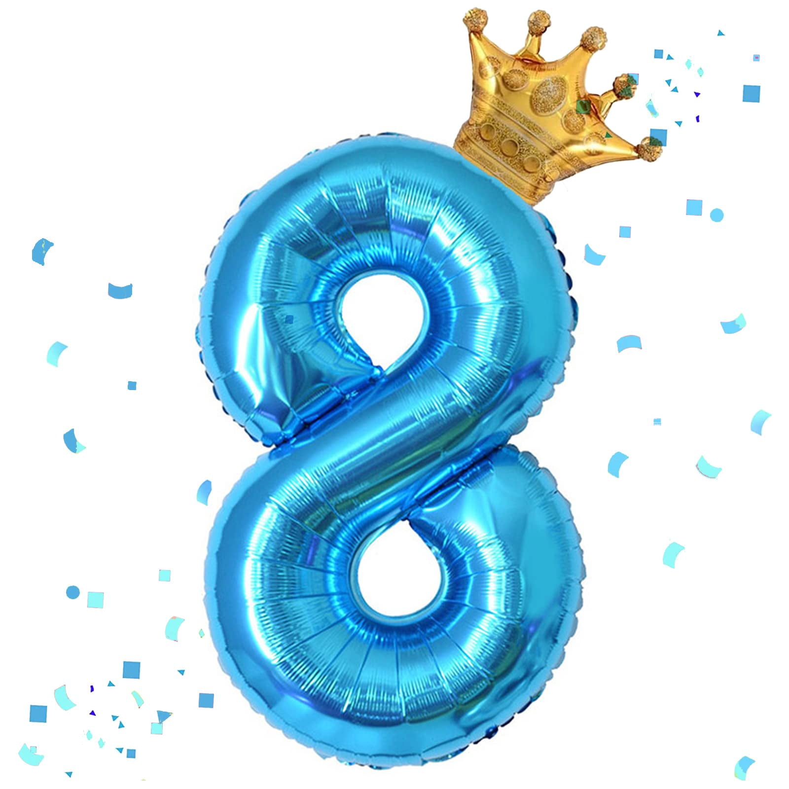 40 Inch Blue FEV6 Number 8 & Mini Crown Balloon for Birthday Party ...