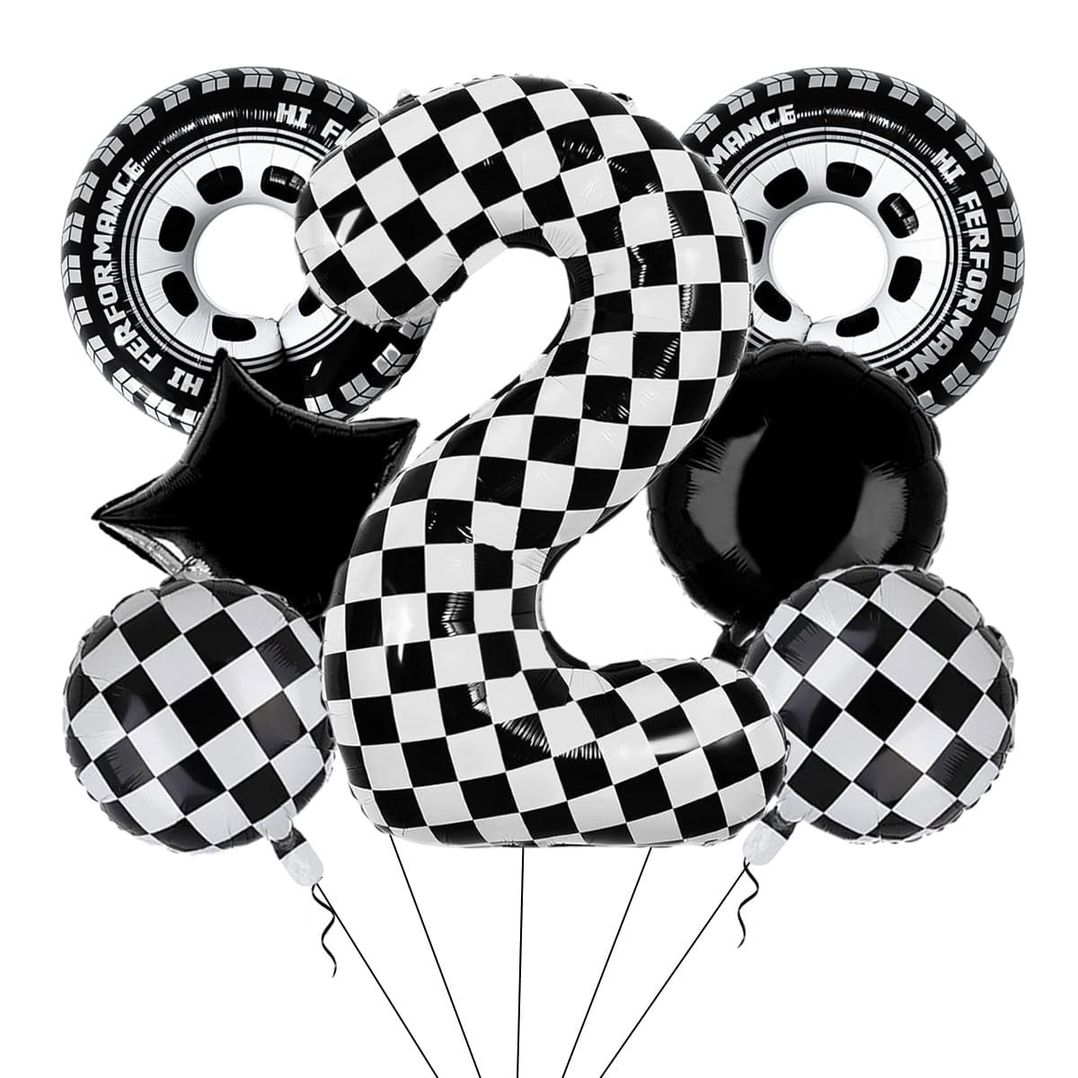40 Inch Checkered CORNET Number 2 Balloon Large Black and White Race ...